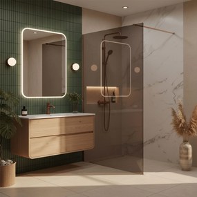 Bezrámová sprchová zástěna REA FLEXI BRUSH COPPER 110 cm, měď kartáčovaná/hnědá kouřová - bez vaničky