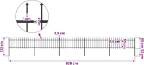 Zahradní plot s kopím nahoře ocelový 838 x 80 cm černý 277606