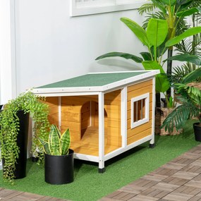 PawHut psí bouda z jedlového dřeva s terasou a odklápěcí střechou pro malé psy Indoor Outdoor Orange | Aosom.de
