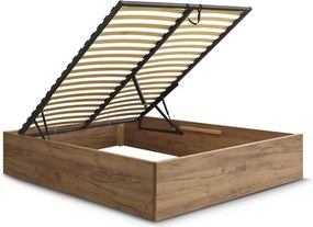 Hnědá dvoulůžková postel z dřevotřísky v dekoru břízy s úložným prostorem/bez čela s roštem 140x190 cm Mara – Bobochic Paris