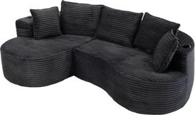 Aosom Rohová pohovka z kordurového materiálu s držáky na nápoje na obou stranách a boční kapsou, včetně polštářů, 250x152x82 cm, tmavě šedá