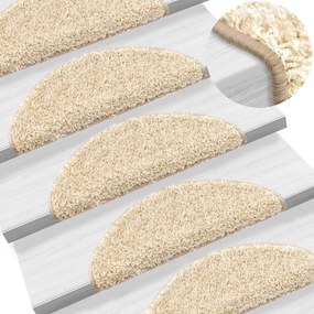 Schodové rohože 15 ks 56x17x3 cm krémové, půlkulaté 133896