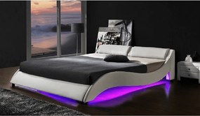 Postel s RGB LED osvětlením, bílá ekokůže, 160x200, PASCALE