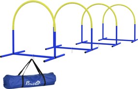 PawHut 4-dílná sada pro psy, 88 x 64 x 95 cm, s přenosnou taškou, přenosná, ideální pro mladé i starší psy, PE a ABS, žlutá