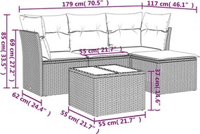 5dílná zahradní sedací souprava a podušky světle šedá polyratan 3217552