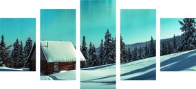 5-dílný obraz pohádková zimní krajina - 200x100 cm