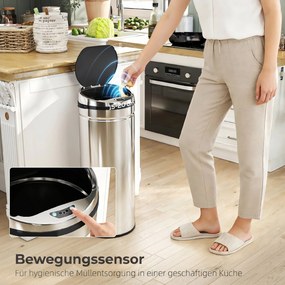 HOMCOM 50 l automatický odpadkový koš, nerezový, s pohybovým senzorem, černý a stříbrný