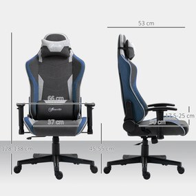 Ergonomická herní židle Vinsetto s opěrkami, opěrkou hlavy, nastavitelnou výškou a sklápěcí kancelářská herní židle v lněné tkanině s houpací funkcí …