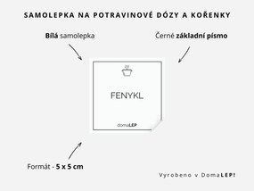 FENYKL - omyvatelná samolepka na kořenky, výběr rozměrů Ø 5 cm / 5 x 5 cm / 6 x 8 cm | DomaLEP tvar: ČTVEREC, barva: BÍLÁ - ČERNÉ písmo, velikost: š. 5 cm x v. 5 cm - základní písmo