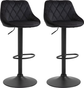 HOMCOM Barová židle sada 2 výškově nastavitelných černých Bistro stoliček s opěrkou nohou a zad ze sametu a kovu 46x48x83-104cm | Aosom.de