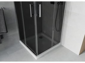 Mexen Rio čtvercový sprchový kout 80 x 80 cm, Grafitově černá, Chromovaná + sprchová vanička Flat, Bílá - 860-080-080-01-40-4010