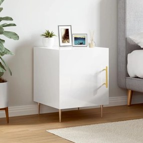 Noční stolek bílý s vysokým leskem 40x40x50 cm kompozitní dřevo