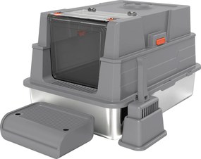 PawHut XXL nerezová toaleta pro kočky, objem 130 l — výklopné víko 180°, vysoké boky, lopatka a nášlap — pro až 3 kočky (do 10 kg každá) — 70 x 50 x …