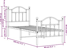 vidaXL Kovový rám postele s hlavovým a nožním čelem 75 x 190 cm [353496] Barva: Bílá