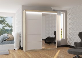 ADRK Furniture Posuvná skříň se zrcadlem a LED osvětlením CARO 180 SW-CAR-S+W-180+L-V326