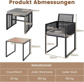 Costway 5 ks. Rattan garden furniture set including 2 chairs s cushions a stool