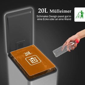 HOMCOM Odpadkový koš 20 l pedálový nerezový s víkem a nožním pedálem, koš na kosmetiku s vnitřním košem do obývacího pokoje a kanceláře, 21,5 x 37,2 …