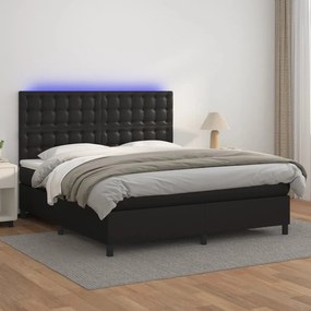 Box spring postel s matrací a LED černá 180x200 cm umělá kůže 3135957