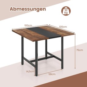 Costway Čtvercový konferenční stůl s kovovým rámem, rustikální
