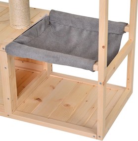PawHut Kočičí Dům s Houpací Síťkou, Kočičí Box se Sisalovým Sloupkem, Kočičí Jeskyně, Kočičí Strom, Kočičí Aktivity Centrum, Borovicové Dřevo, Přiroz…