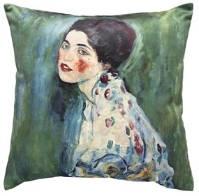SCANquilt povlak ART VELVET klimt-portrét zelená+černá 45 x 45 cm