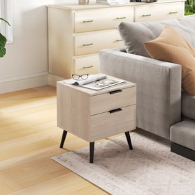 HOMCOM Sada 2 Nočních Stolků, Moderní Nordic Styl, Noční Stolek s Dvoubarevným Šuplíkem, Masivní Dřevěné Nohy, do Ložnice, Obývacího Pokoje, Dubový E…