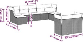 9dílná zahradní sedací souprava a podušky světle šedá polyratan 3218312