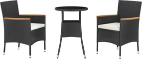 3dílný zahradní bistro set s poduškami černý polyratan 3187422