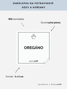 Samolepka na kořenky OREGÁNO bílá 5 × 5 cm tučné písmo