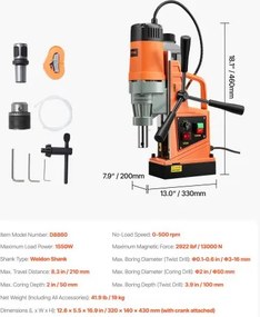 Magnetická vrtačka 1550 W 13000 N Přenosná vrtačka Mag 500RPM