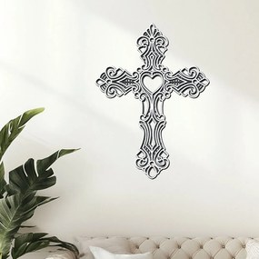 dřevo života Dřevěný vrstvený kříž srdce na zeď Zvolte rozměr (cm): 29x40, Zvolte barvu dekoru: Antracitová-Bílá