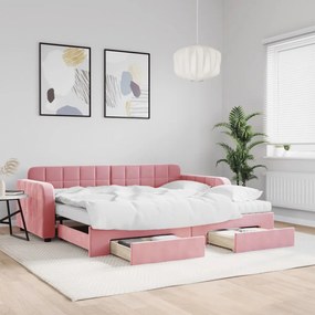 Válenda s přistýlkou a zásuvkami růžová 90 x 200 cm samet 3197004