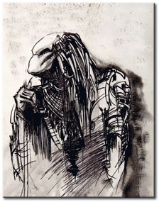 Obraz Predátor (1dílný) - černobílý portrét s náčrtem skryté tváře