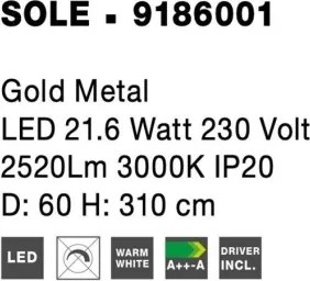 Závěsné LED svítidlo NOVA LUCE SOLE 21,6W 3000K 9186001