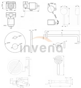 Invena Dafni, podomítková sprchová sada s ruční a hlavovou sprchou 25cm, černá matná, INV-BS-88-014-A