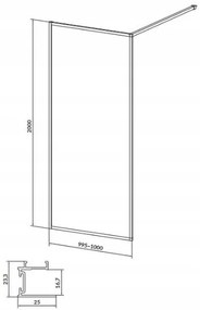 Cersanit Larga, Walk-In sprchová zástěna 100x200 cm, 8mm průhledné sklo, chromový profil, S932-136