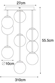 Stropní svítidlo v art deco stylu zlaté s růžovým sklem 9 světel - Atény