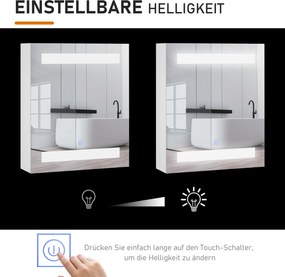 HOMCOM LED zrcadlová skříňka 9 W Koupelnová skříňka s zrcadlem Koupelnová skříňka s dotykovým spínačem Funkce měkkého zavírání Bílá 50 x 15 x 60 cm