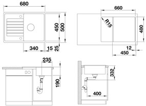 Blanco Zia 45 S Compact, silgranitový dřez 680x500x190 mm, 1-komorový, šedá vulkán, BLA-527380