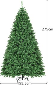 Costway 275 cm umělý vánoční stromek Kovový stojan Umělý stromeček s 3594 hroty