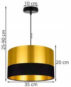 Závěsné svítidlo GOLDEN, 1x zlaté textilní stínítko (výběr ze 2 barev), (výběr ze 2 barev konstrukce), (fi 35cm)