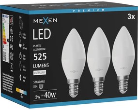 Mexen Nova 3x LED žárovka E14, C37, 5W, Neutrální - 4000K, 525 lm - L102-E14-0540-01x03