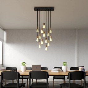 creative cables Závěsná lampa se 14 světly, s obdélníkovým XXL baldachýnem Rose-one, textilním kabelem a kovovými komponenty Barva: Matný bílý dibond