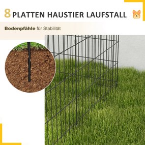 PawHut Ohrada pro štěňata 76 cm vysoká, 8-dílná ohrada se zámkem, DIY herní ohrada pro střední psy, morčata, králíky, kov, černá