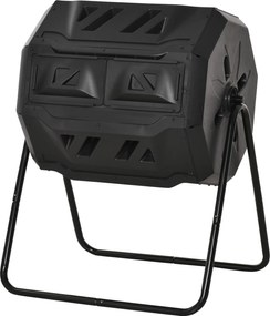 Outsunny 160L Dvoukamerový zahradní rotační kompostér s ventilačními otvory a ocelovými nohami 71x65x96 cm Černý | Aosom