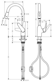 Hansgrohe Focus M42, dřezová baterie M429-H220 s výsuvnou sprškou, vzhled nerezavějící oceli, HAN-71800800