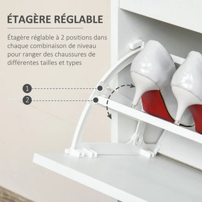HOMCOM Skříň na boty Úložná jednotka na boty rozměry 98D x 24Š x 83V cm 4 výklopné dvířka Dvojitá úroveň MDF Bílá