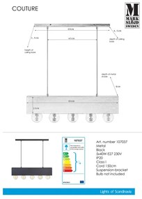 Markslöjd 107037 - Lustr na lanku COUTURE 5xE27/40W/230V černá