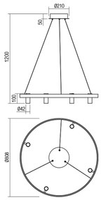 Redo 01-2492 závěsné LED svítidlo Summit kartáčovaná zlatá, 36+17,5W, 3000K, ø80cm