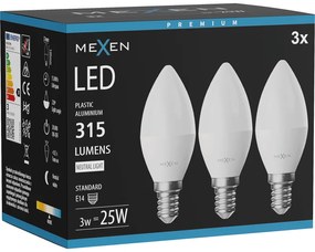 Mexen Nova 3x LED žárovka E14, C37, 3W, Neutrální - 4000K, 315 lm - L102-E14-0340-01x03